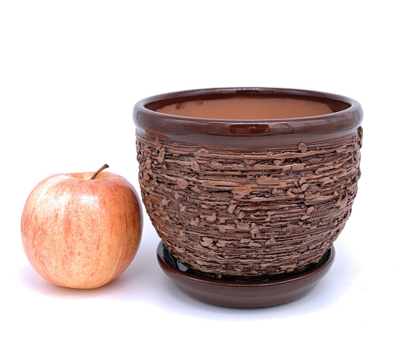 Glazed Ceramic Flower Pot with Saucer Round Terracotta with | Etsy