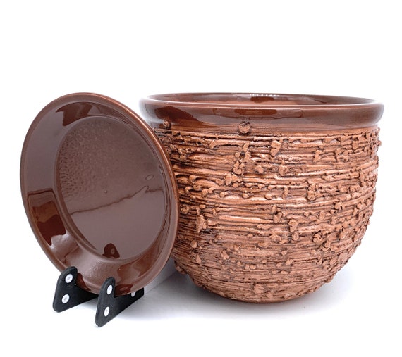 Glazed Ceramic Flower Pot with Saucer Round Terracotta with | Etsy