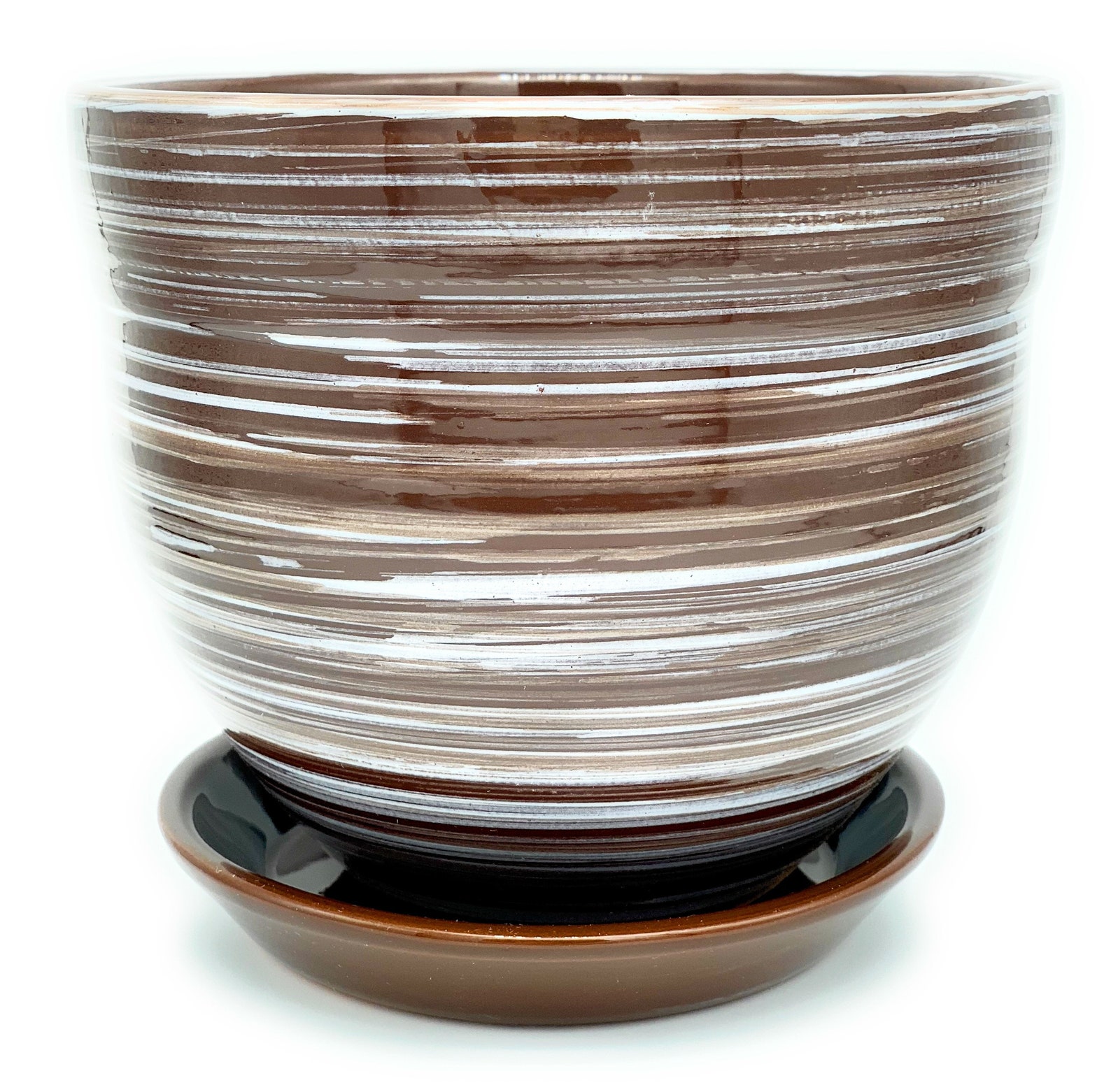 Glazed Ceramic Flower Pot With Saucer Round Terracotta With Drip Tray ...