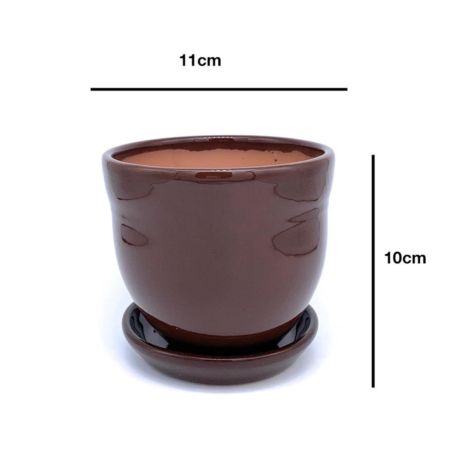 Glazed Ceramic Flower Pot With Saucer Round Terracotta With Drip Tray ...