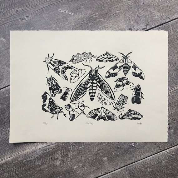 Summer Moths Handmade Linocut Print Original Art - Etsy
