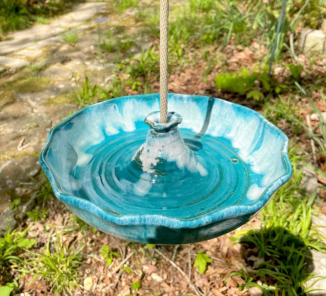 Bird Feeder - Wheel Thrown Stoneware, Striking Turquoise Glaze Combo ...