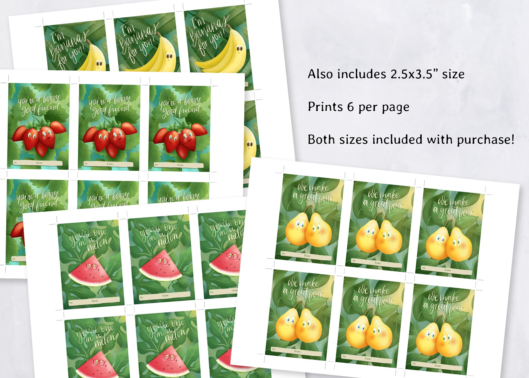 Kid's Printable Valentine's Day Card Set of 4 Fruit - Etsy