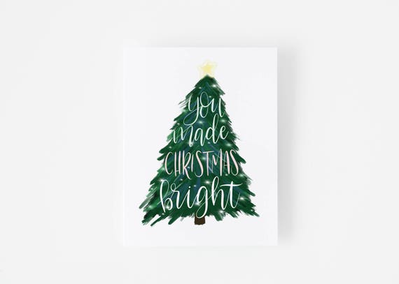 Set of 6 Christmas Thank You Cards Hand Lettered Christmas | Etsy