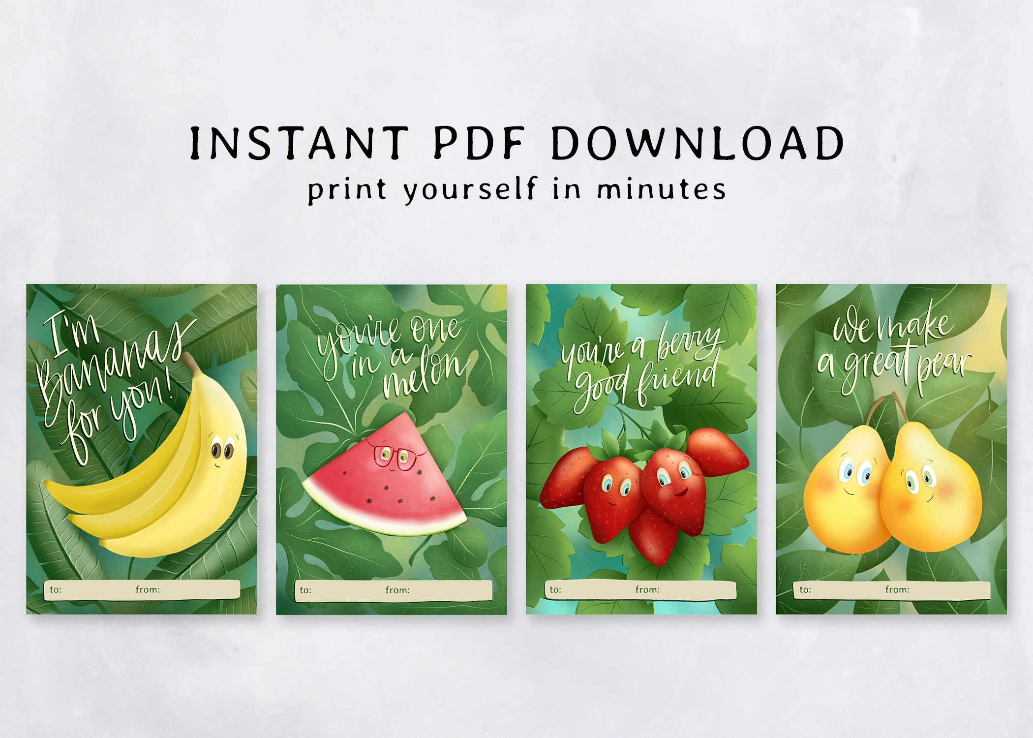 Kid's Printable Valentine's Day Card Set of 4 Fruit - Etsy