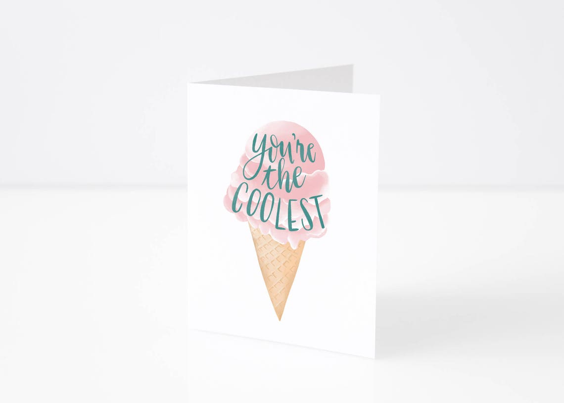 You're the Coolest Ice Cream Cone Card Valentine's | Etsy