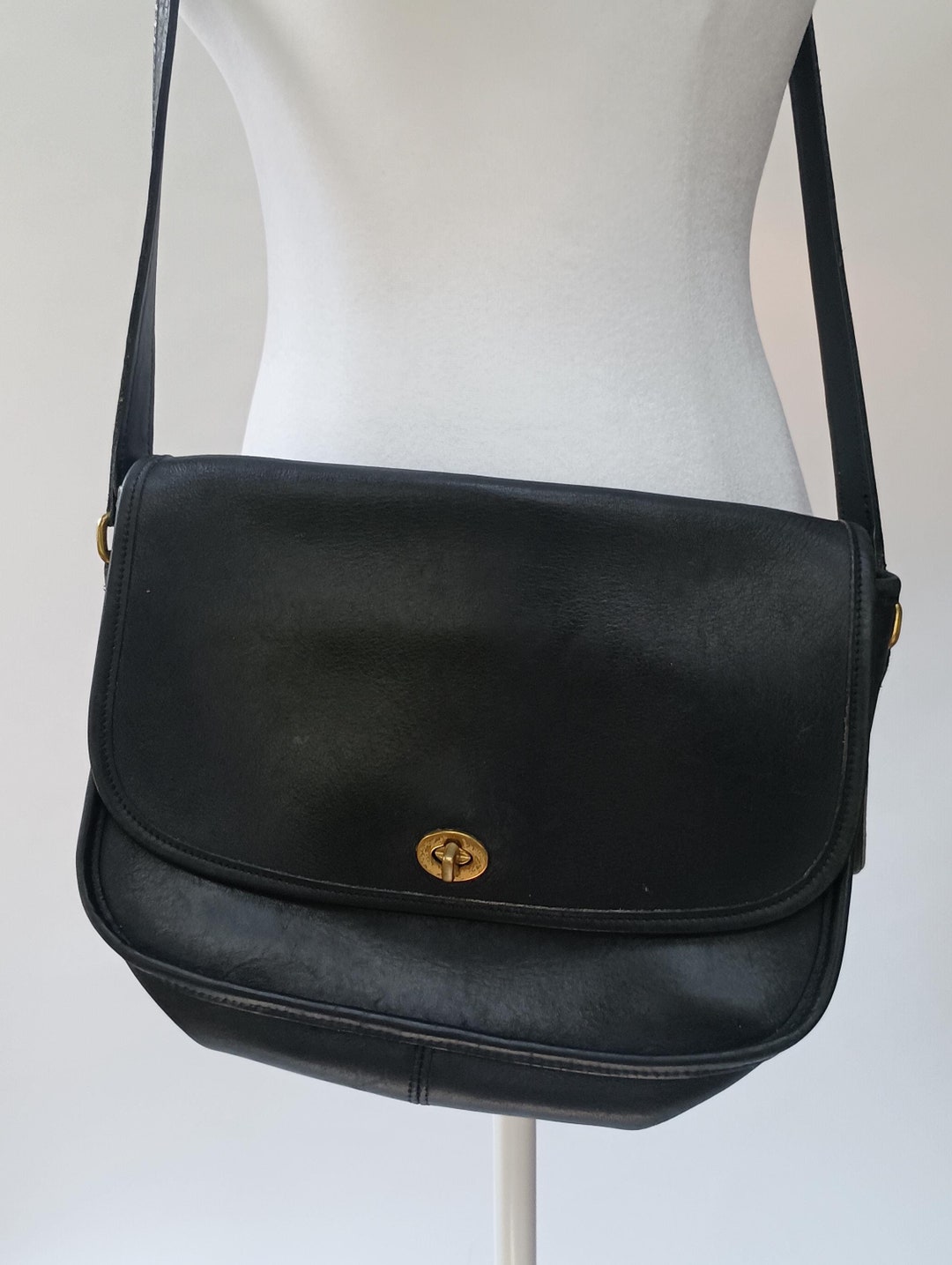 Vintage Coach Black City Bag 9790 Classic 1990s Flap & Turn Lock ...