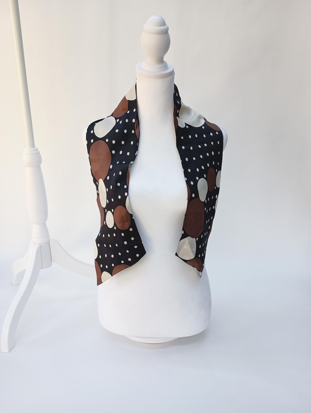 Vintage 1960s Mod Polka Dot Scarf | Black, Brown & Ivory Retro Neck ...