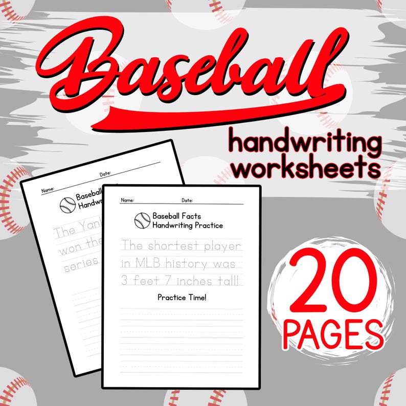 Baseball Handwriting Practice Printable – 20 Page Sports-themed ...