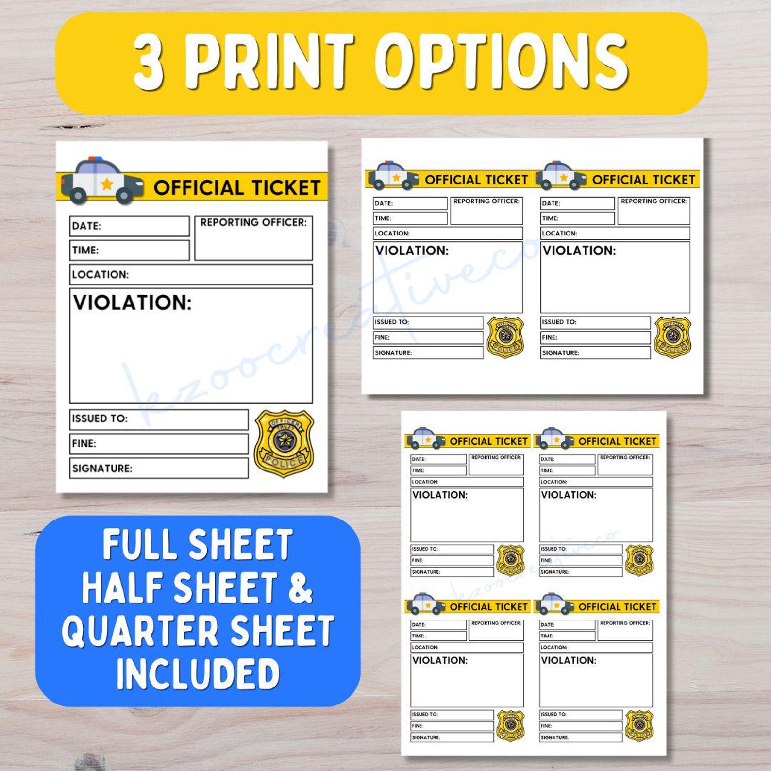 Pretend Police Ticket - Instant Download | Pretend Play | Imaginative ...