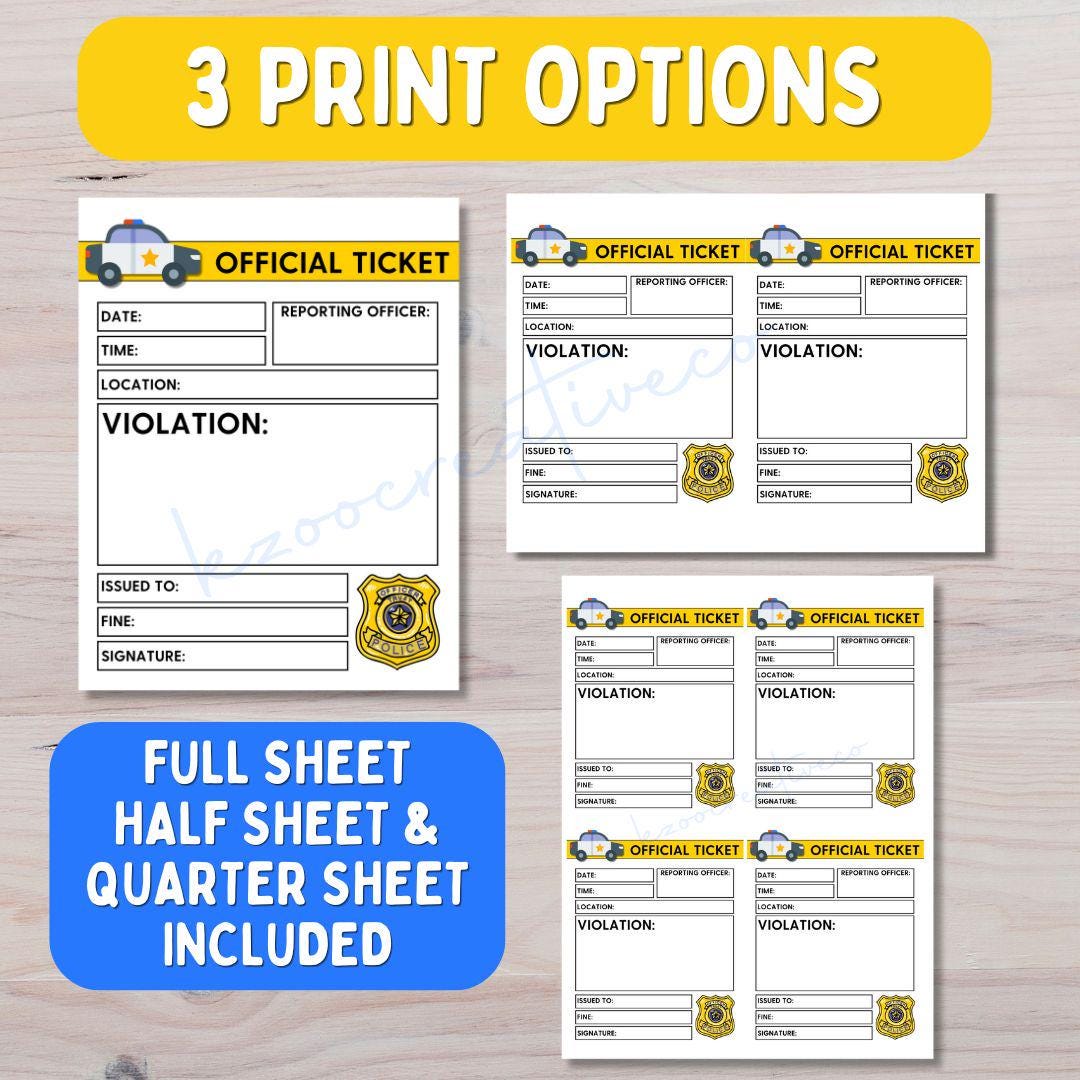 Pretend Police Ticket - Instant Download | Pretend Play | Imaginative ...