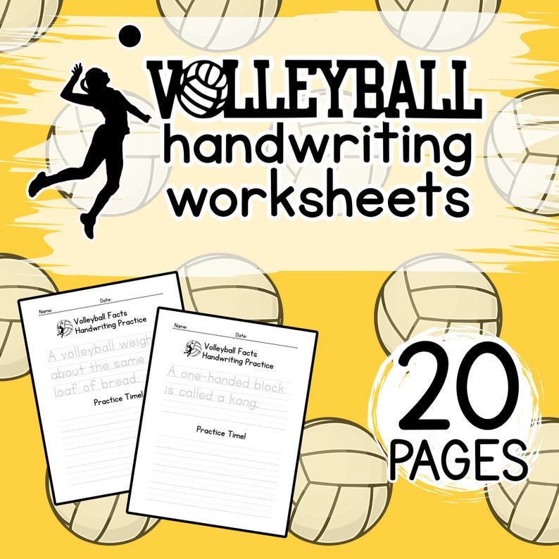 Volleyball Handwriting Practice Printable – 20 Page Sports-themed ...