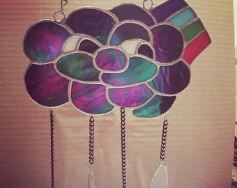 Stained Glass Rain Cloud Suncatcher With Rainbow Colored Raindrops ...