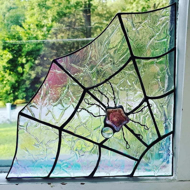 Corner Spiderweb with Glass Gem Spider with Wire legs | Etsy