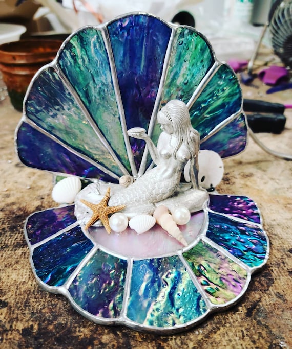 Cast Mermaid Sitting in a Stained Glass Clam Shell | Etsy