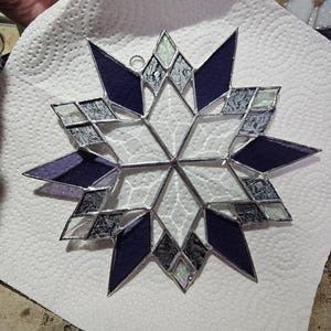 Large Stained Glass Snowflake Suncatcher/window or Wall Hanging With ...