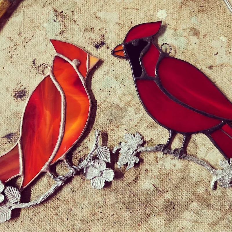 Cardinal Stained Glass Lamp - Etsy