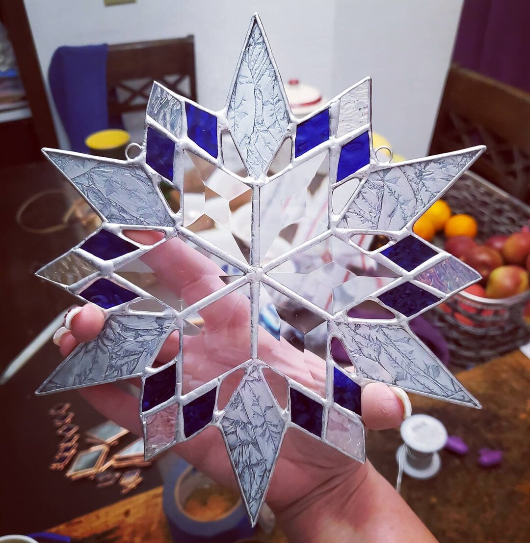 Large Stained Glass Snowflake Suncatcher/window or Wall Hanging With ...