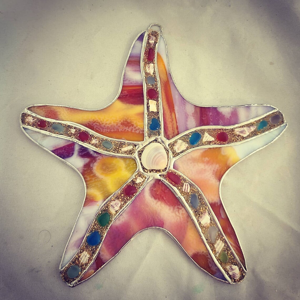 Stained Glass Starfish with Sea Glass Sea Shell and sand | Etsy
