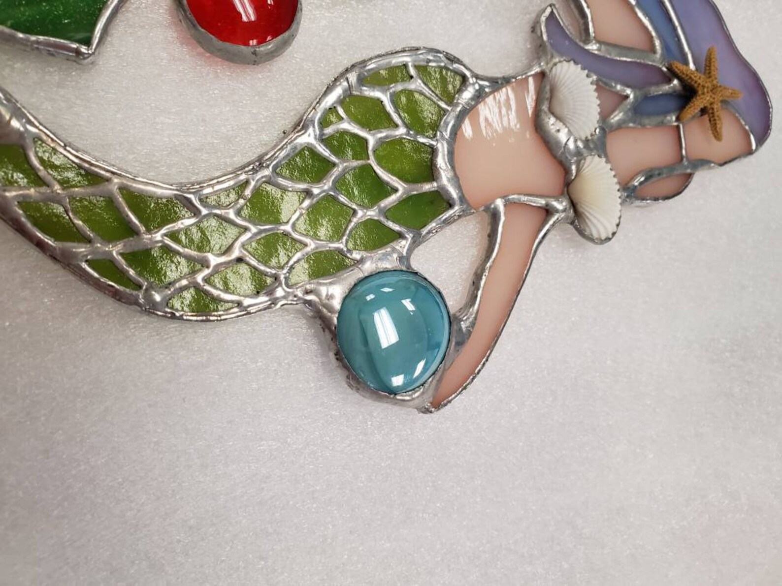 Stained Glass Mermaid With Real Sea Shell and Glass Gem | Etsy