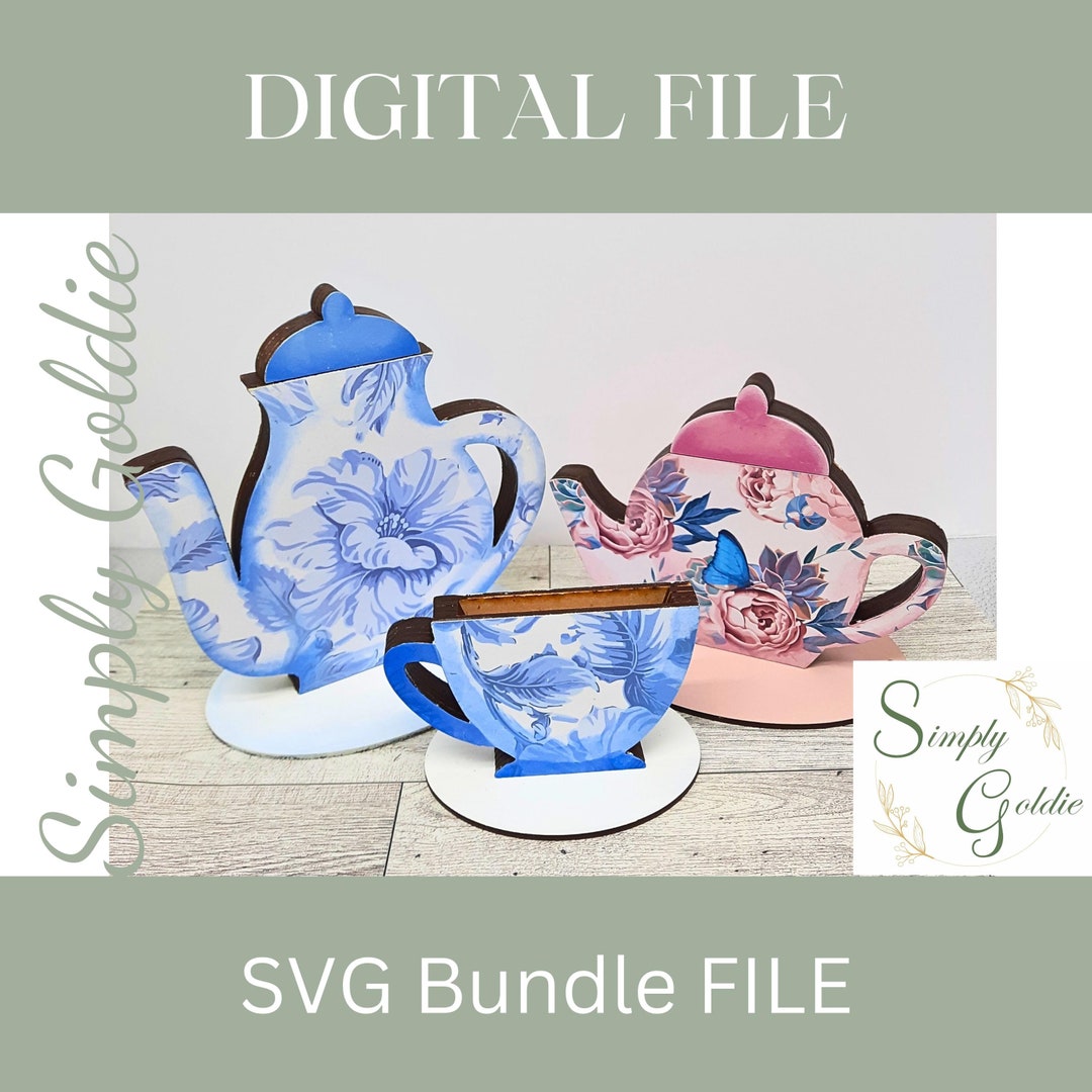 Teapots and Teacup SVG File for Laser Cutting - Etsy