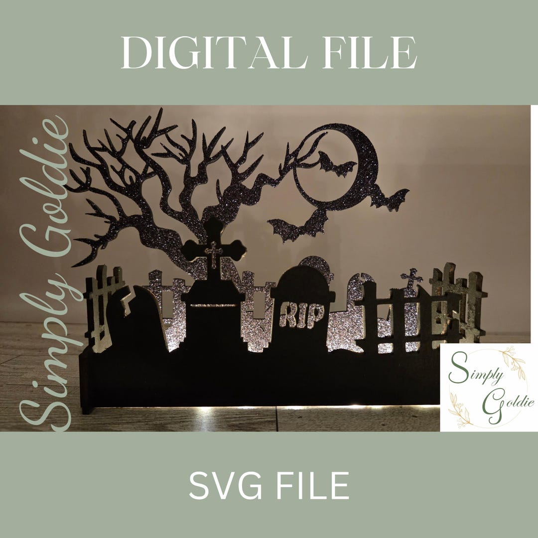 Haunted Graveyard Shadow Box SVG | Halloween Layered Lighted Scene ...