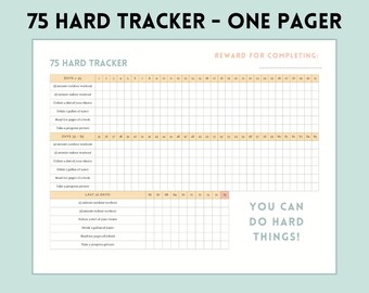 75 Day Challenge Tracker Printable Landscape A4 & US Letter Sizes ...