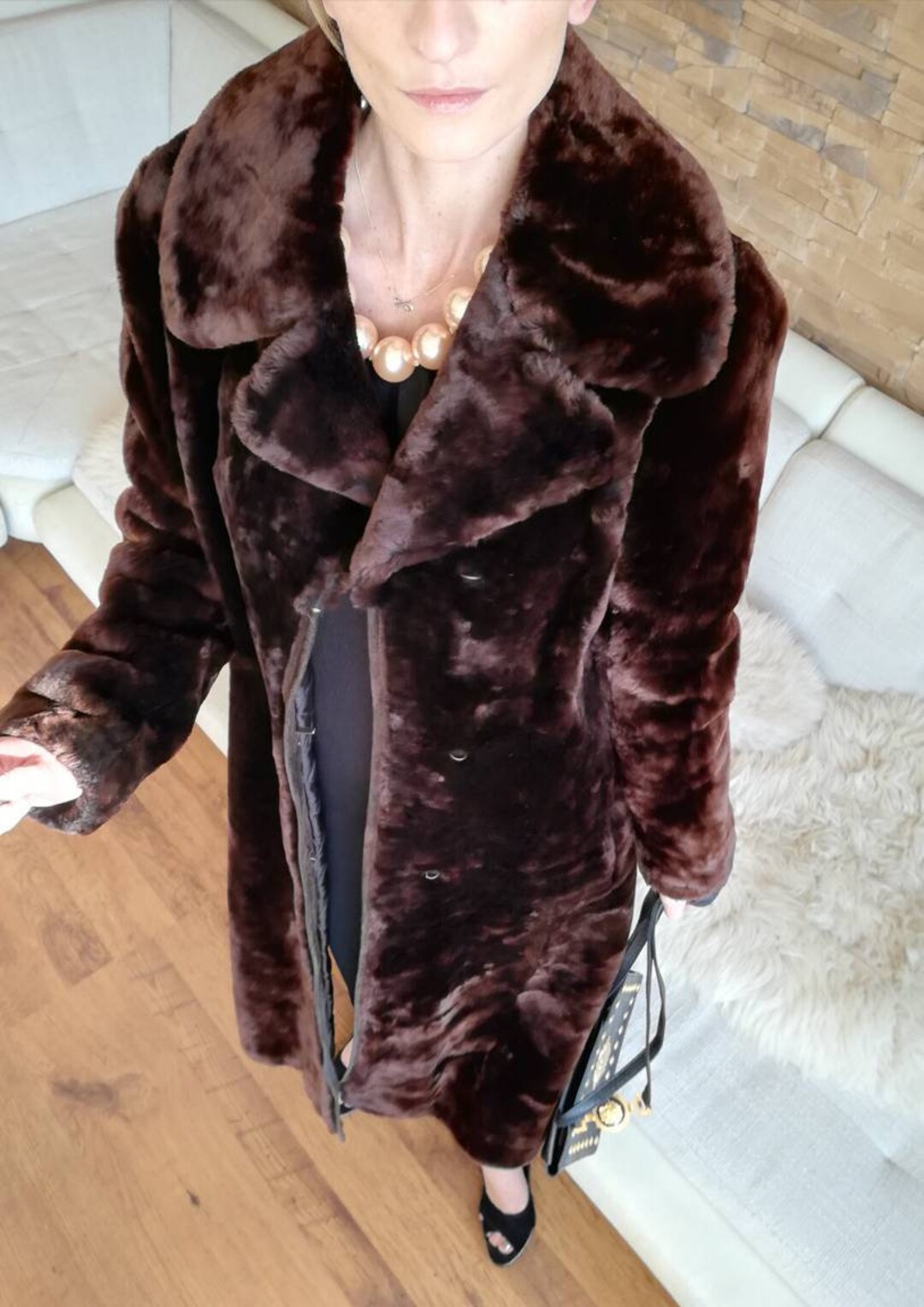 Fur Coat, Dark Brown Winter Natural Coat, Medium Size, Brown Maxi Long ...
