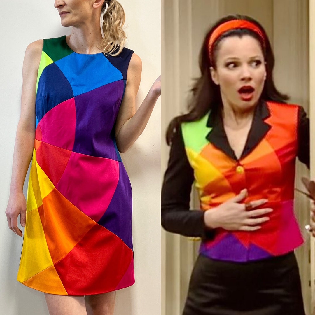 Moschino Dress Iconic 90s Colorful Nanny Fran Dress Rainbow Midi Runway ...