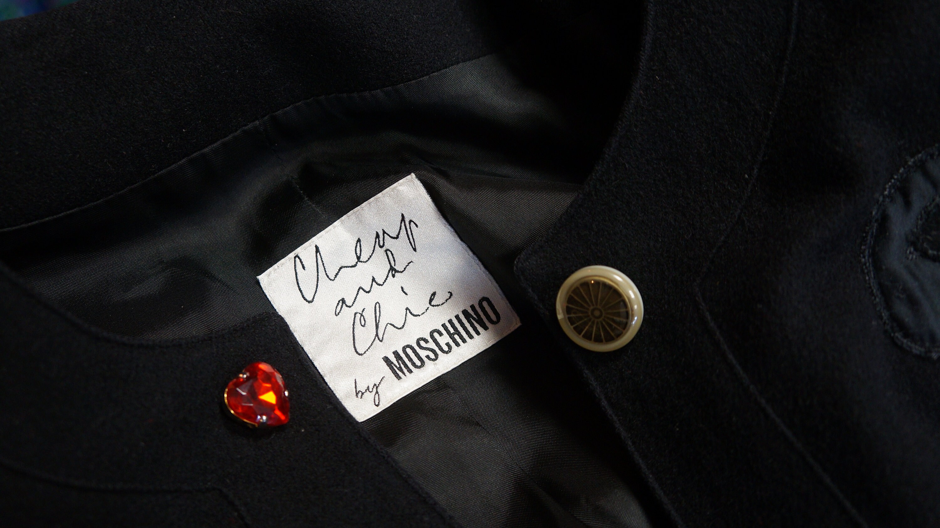 Moschino Wool Jacket, Cheap Chic Vintage Heart Buttons Short Moschino Wool Jacket, Cheap Chic Vintage Heart Buttons Short