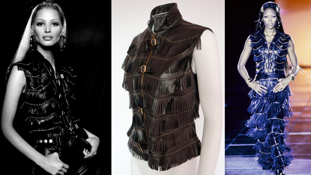Vintage Versace Vest Fringe, Leather Vest Gianni Versace Jeans Couture ...