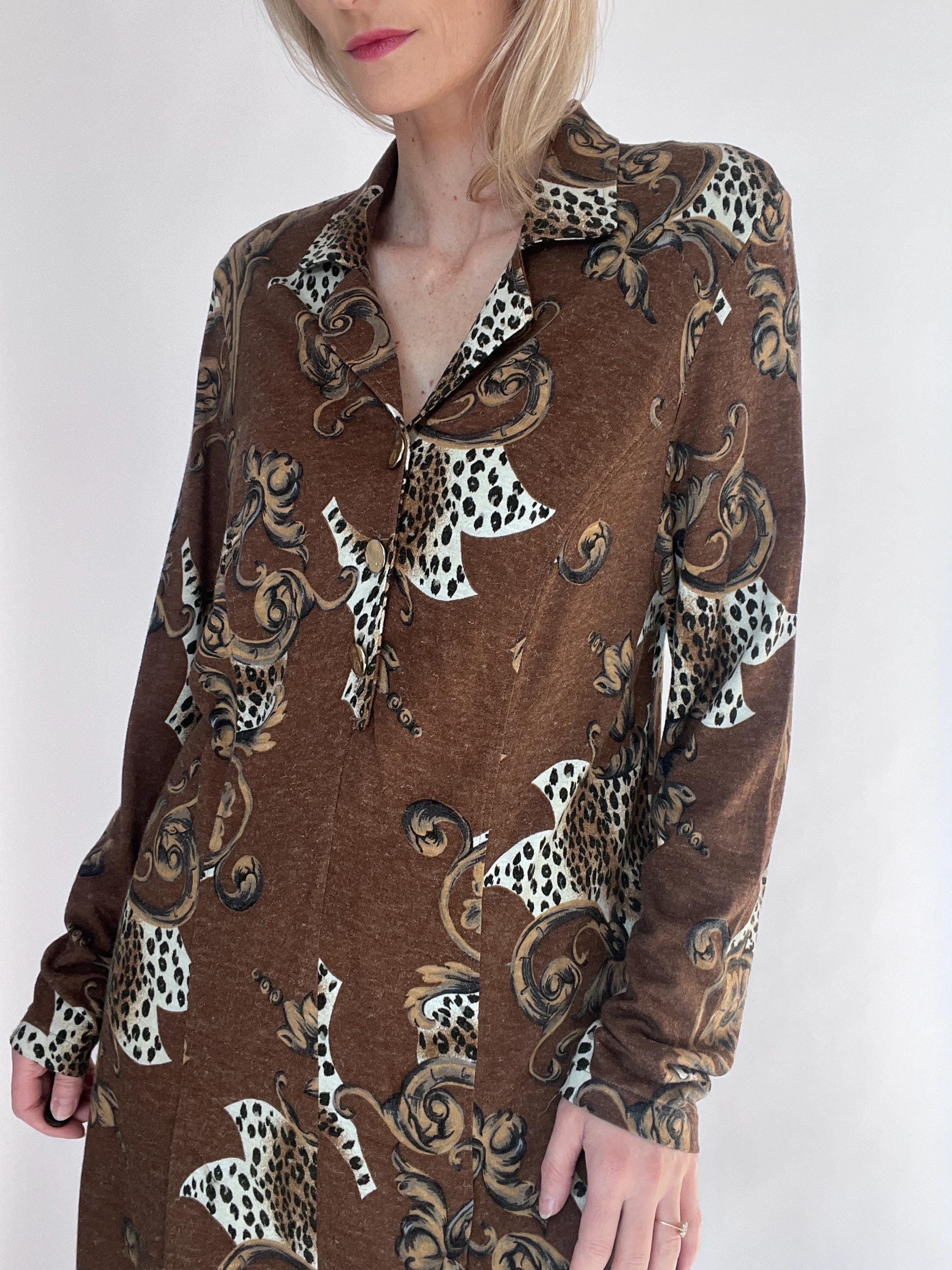 Primavera Vintage Wool Blend Dress – Leopard & Baroque Print, Gold ...