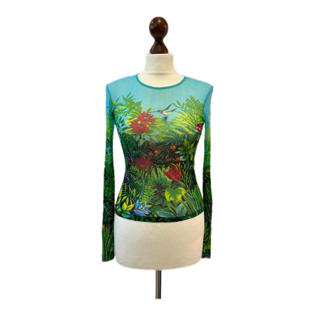 Kenzo Jungle Mesh Longsleeves, Blue Floral Mesh Top Vintage Kenzo ...
