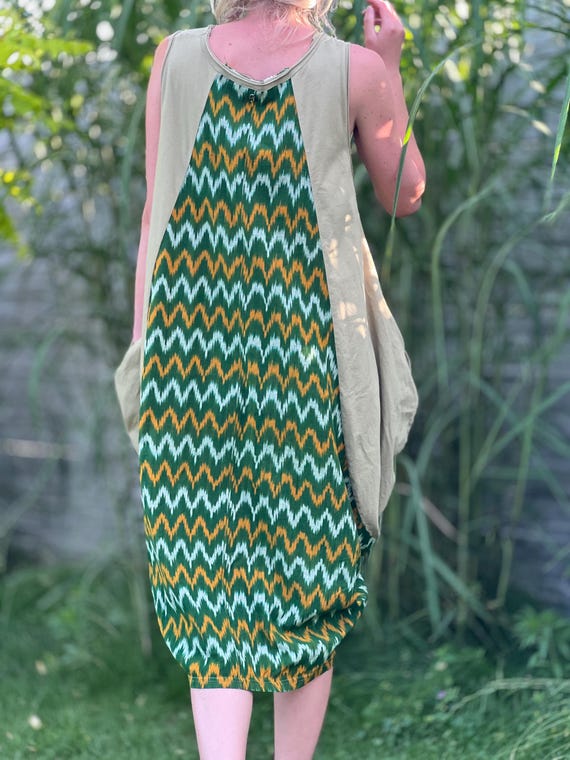 Vintage Olive Green Hippie Dress – Indian Cotton Ghun… - Gem