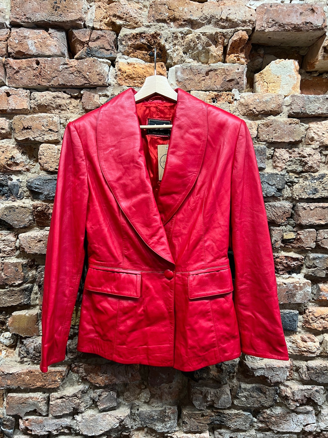 Anna Prato Vintage Red Leather Jacket, Waisted Elegant Leather Medium ...