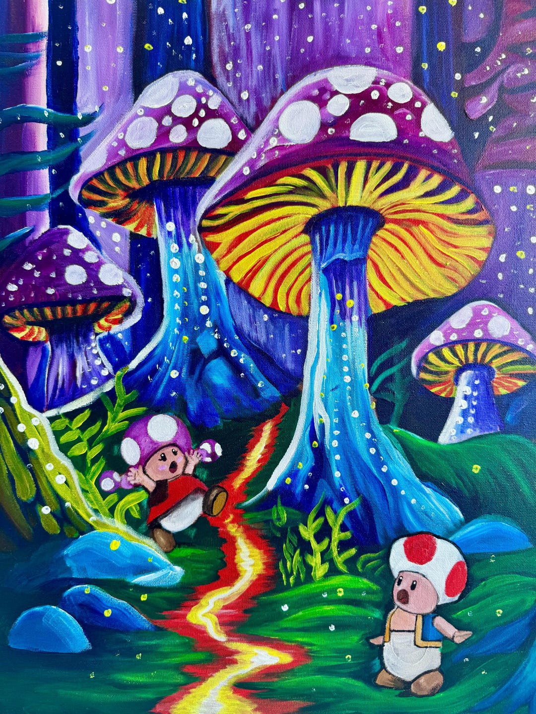 Mushroom Panic ~ Nintendo Art, Toad and Toadette Art, Mushroom Painting ...