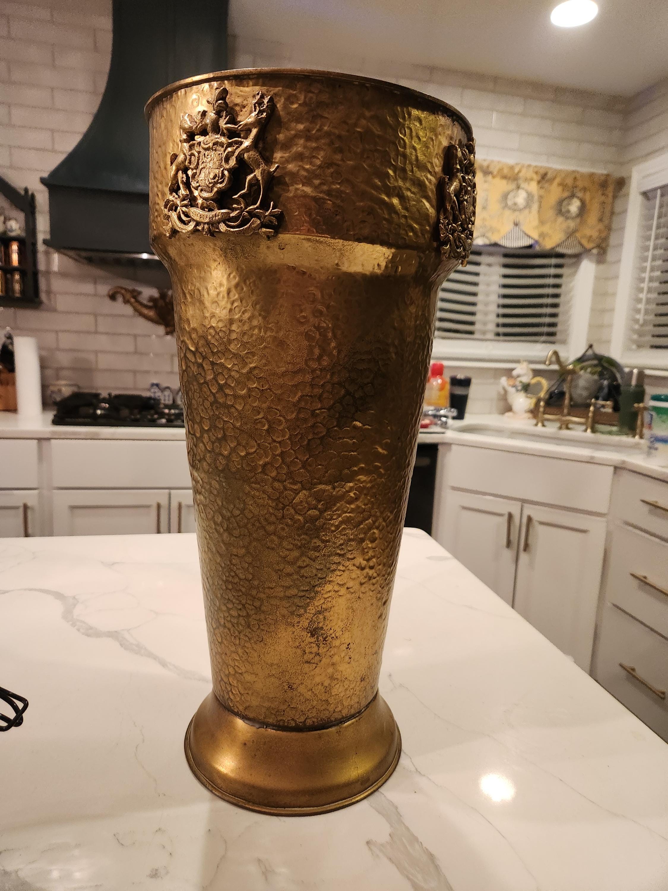 Vintage MCM Ornate Brass Umbrella Stand Stag Hound Hammered Brass - Etsy