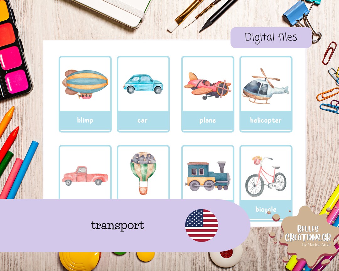 TRANSPORT Flash Cards. Printable Cards for Learn the Means of Transport ...