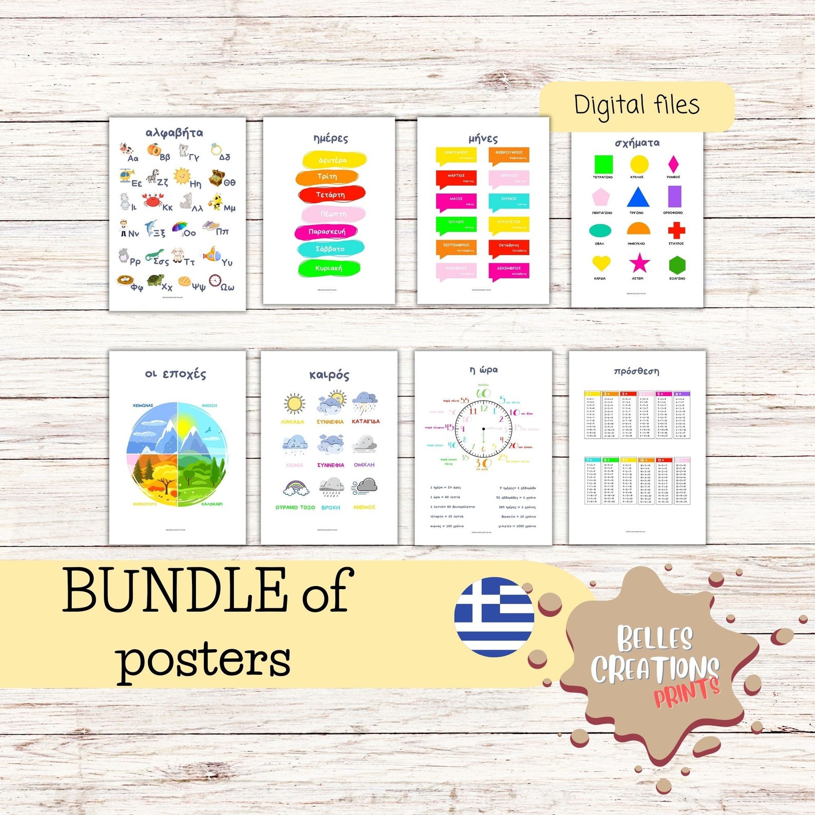 Greek Preschool Learning Posters|alphabet, Days and Months Posters ...