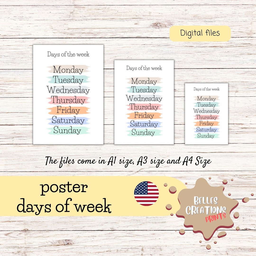 Rainbow Days of the Week Posters Printable Educational Wall - Etsy España