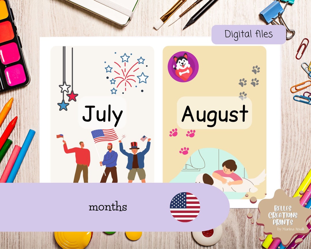 Flash Cards With Months in English Language. Educational Card Game ...