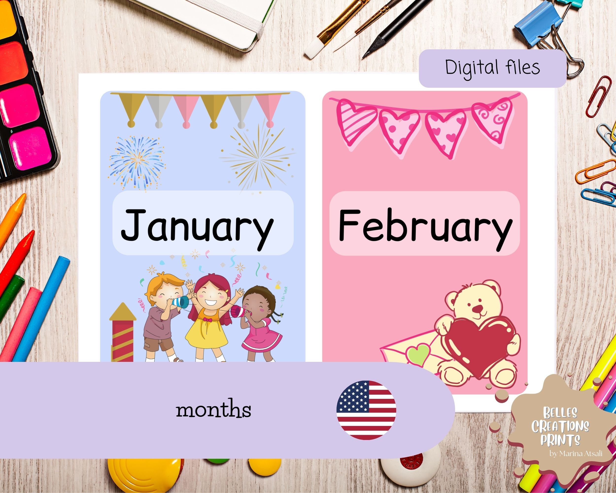 Flash Cards With Months in English Language. Educational Card Game ...