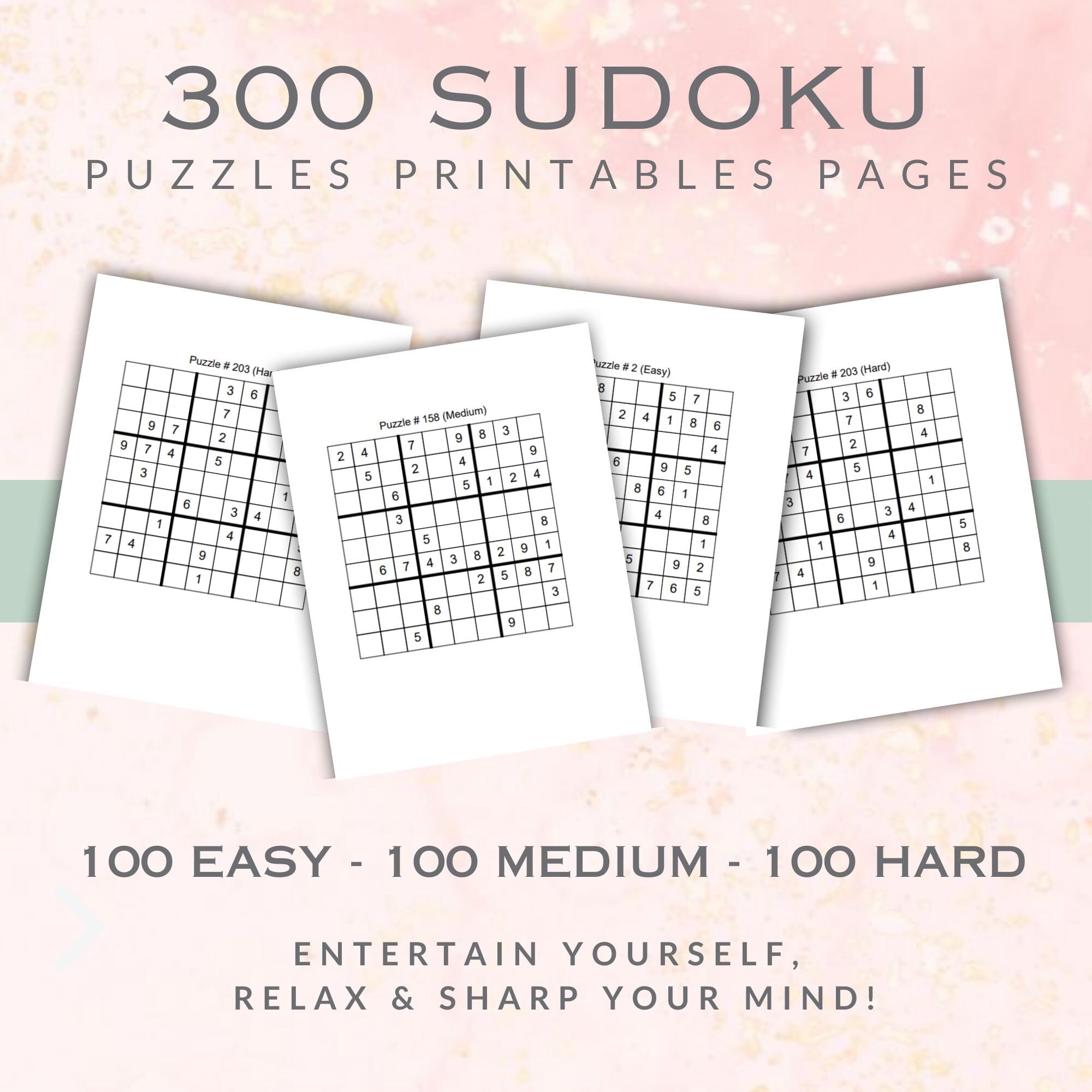 Sudoku Puzzles for Adults Sudoku Printable Digital Puzzle Book Brain ...