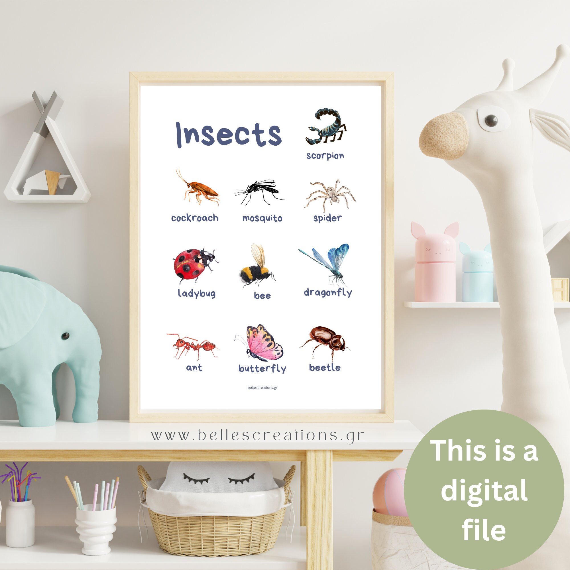 Watercolor Insects Posters in English Language Downloadable Prints ...