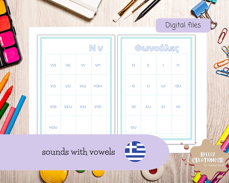 Sounds With Vowels in GREEK Alphabet. Educational Flash Cards - Etsy