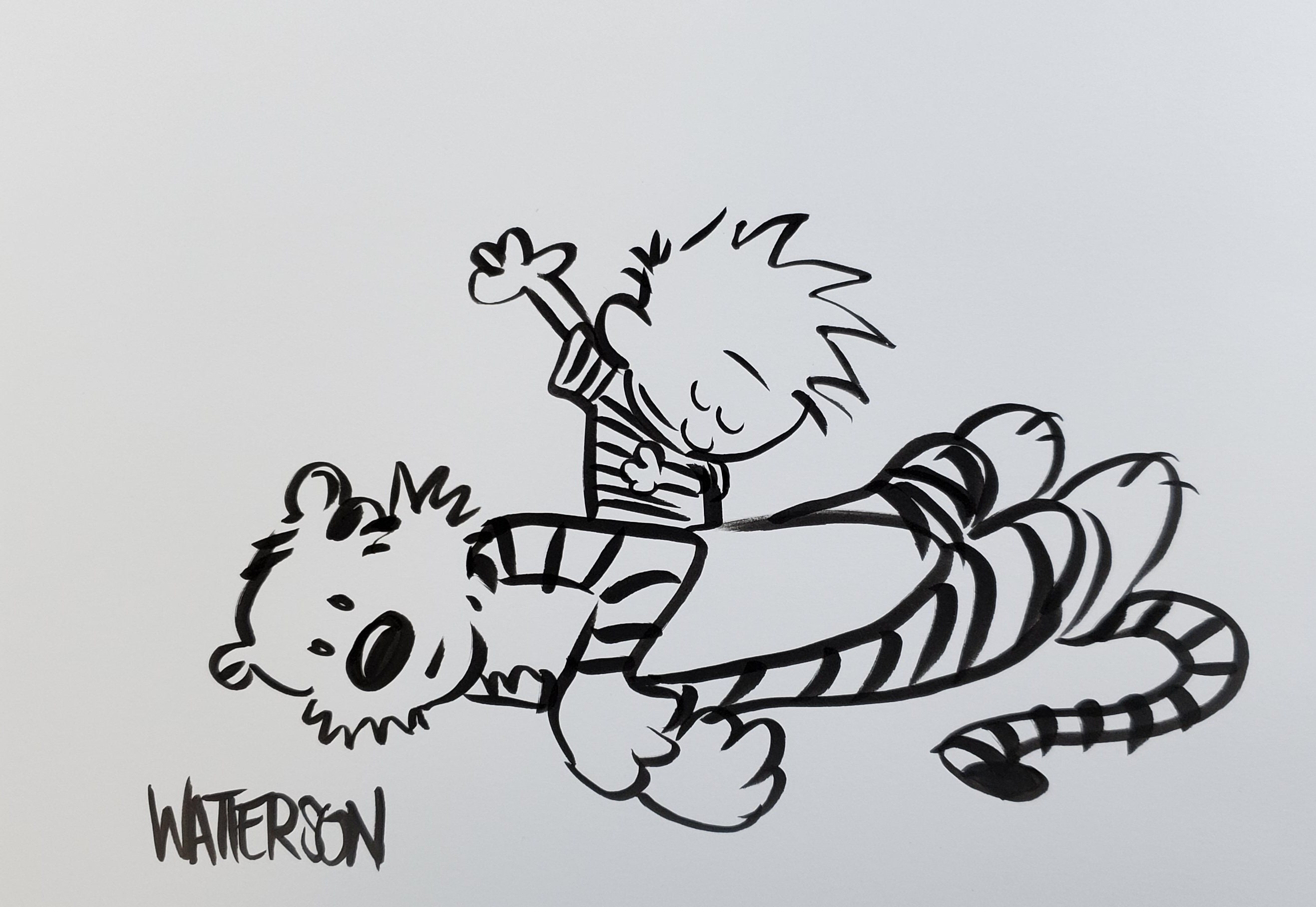 Calvin and Hobbes Ink Drawing Artwork Comics Cartoon - Etsy