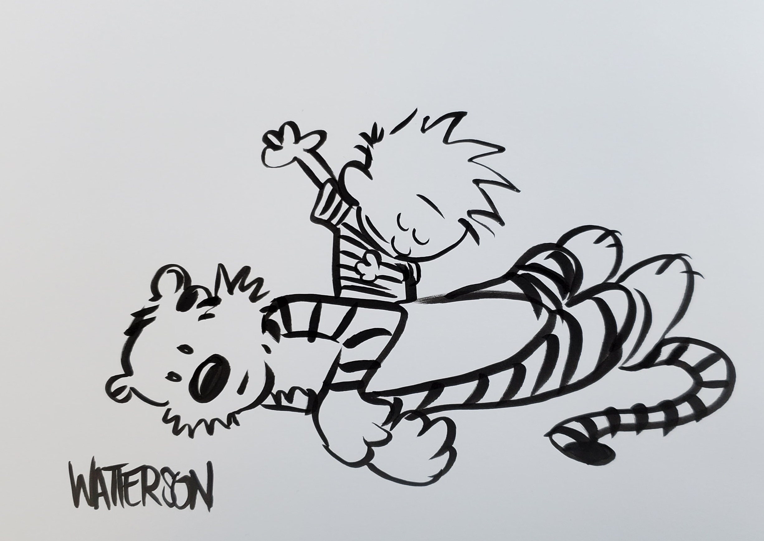 Calvin and Hobbes Ink Drawing Artwork Comics Cartoon - Etsy