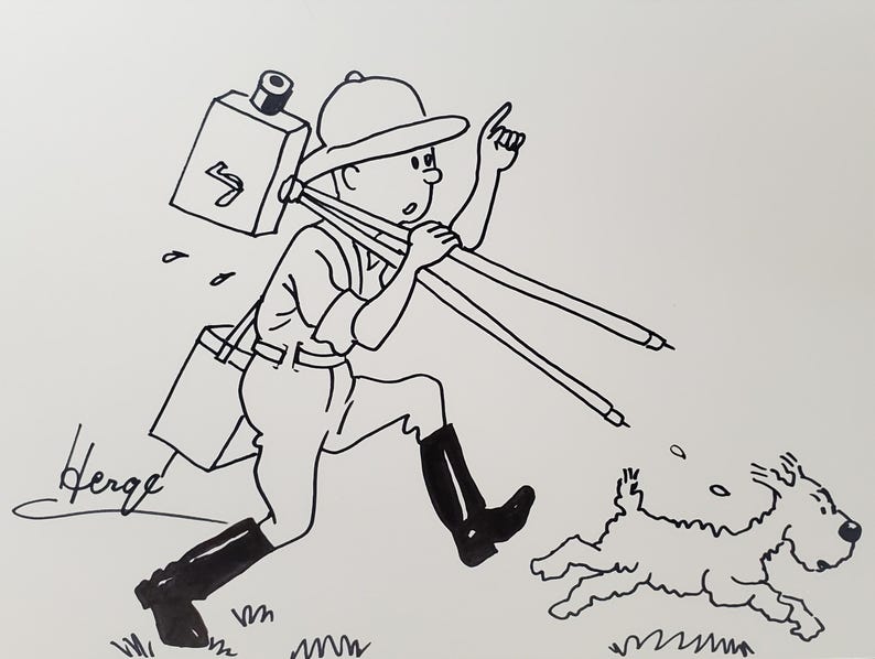 Adventures of TINTIN - Herge Art TIN TIN Drawing - Georges Remi Ink ...