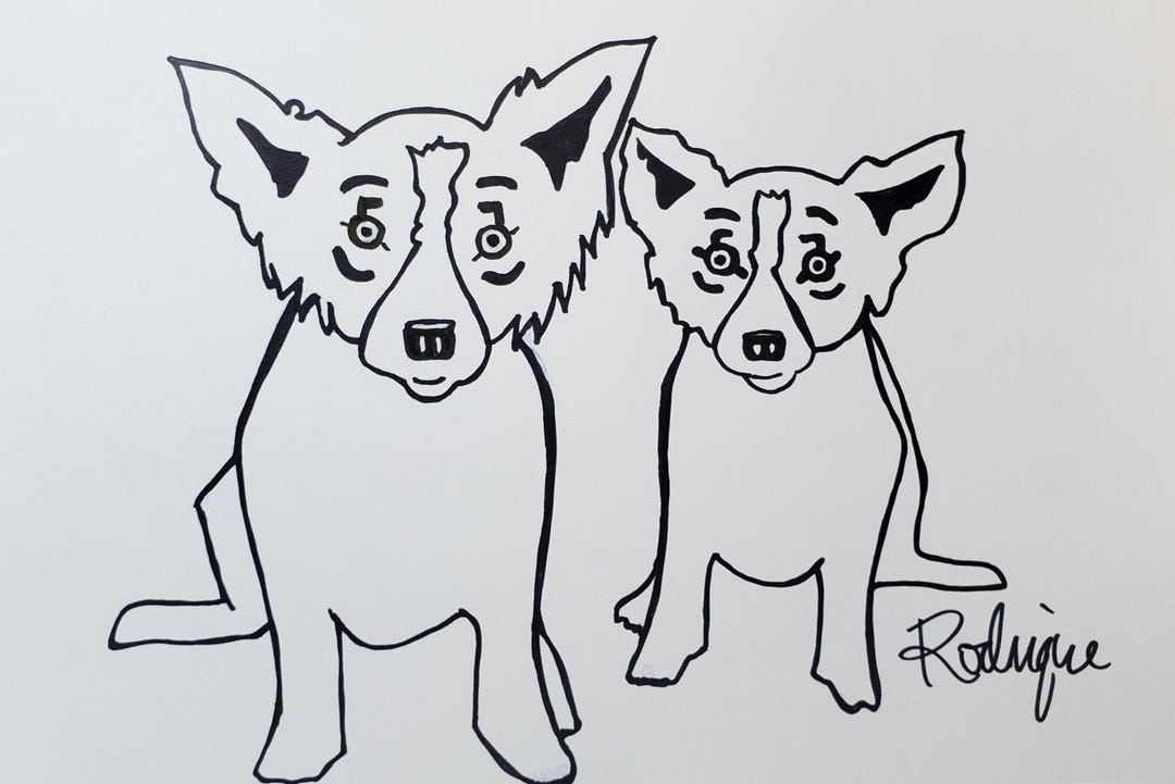 Blue Dog Drawing, Ink Drawing, George Rodrigue Blue Dog Artwork, Animal ...