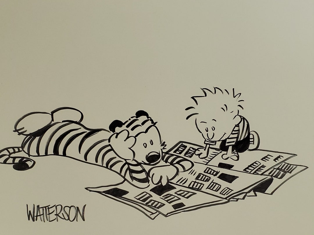 Bill Watterson Cartoon Comic Art, Calvin and Hobbes, Ink Drawing ...
